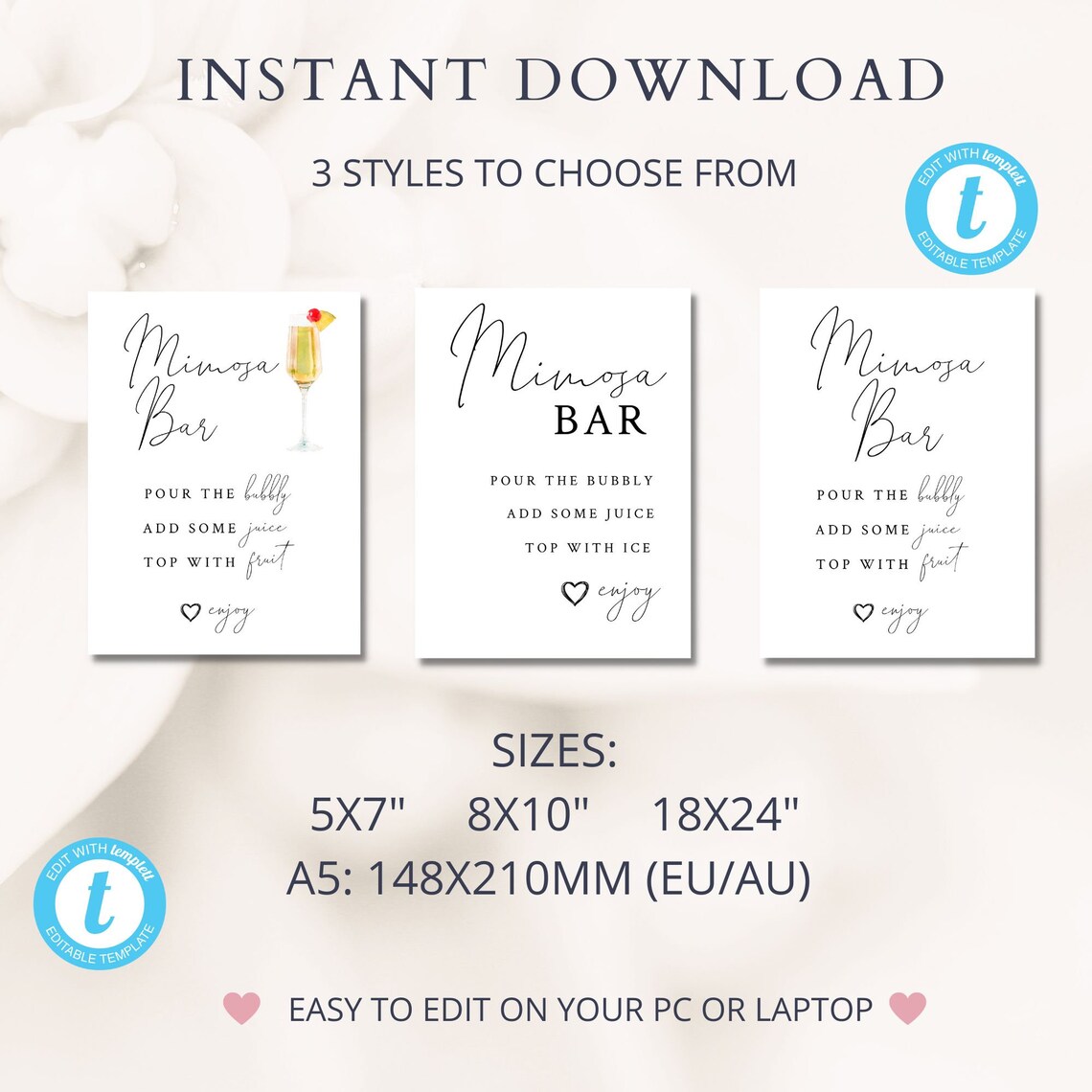 Minimalist Mimosa Bar Sign Printable, Wedding Drink Sign,mimosa Bridal ...