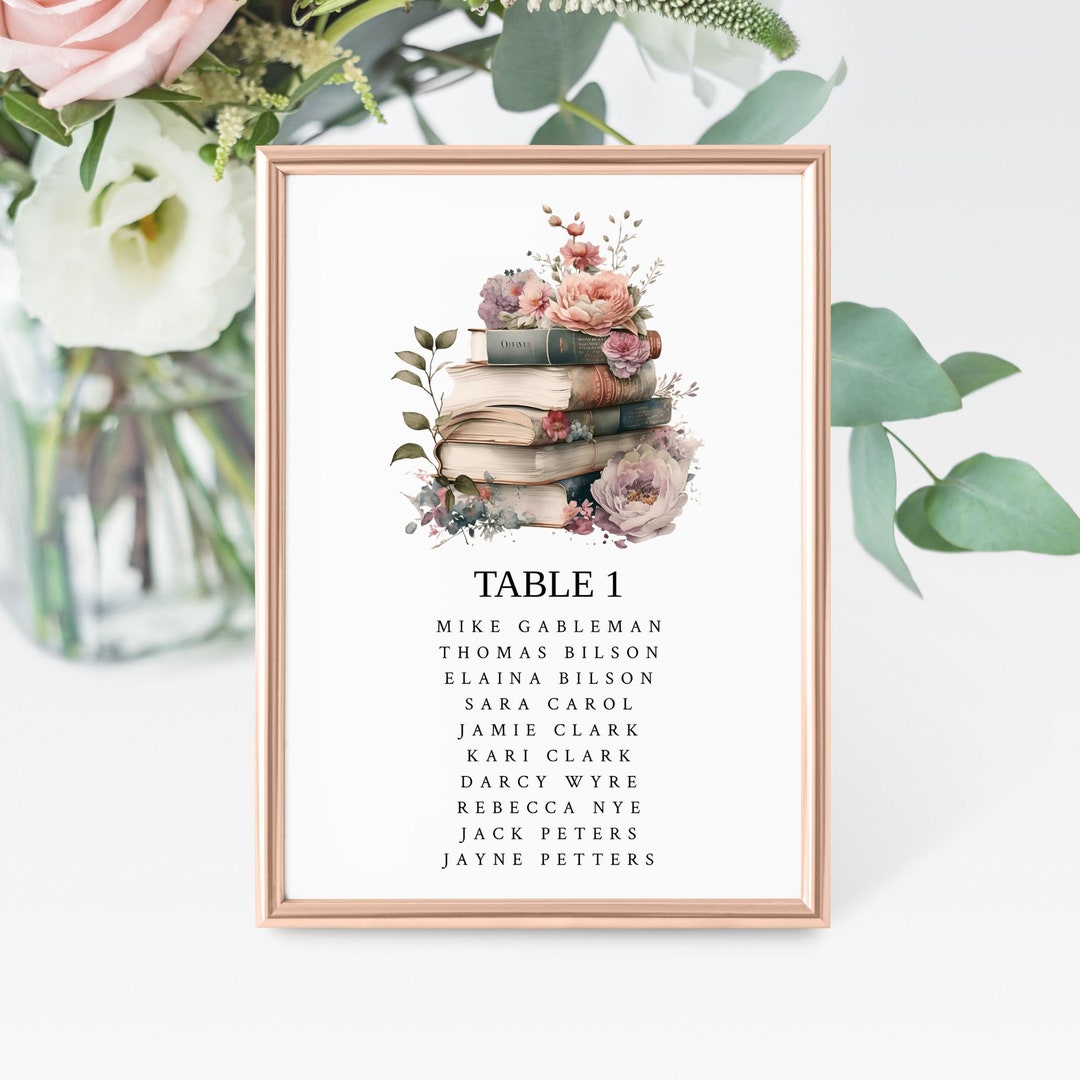 Book Themed Table Numbers Table Numbers Template Book Wedding Seating ...