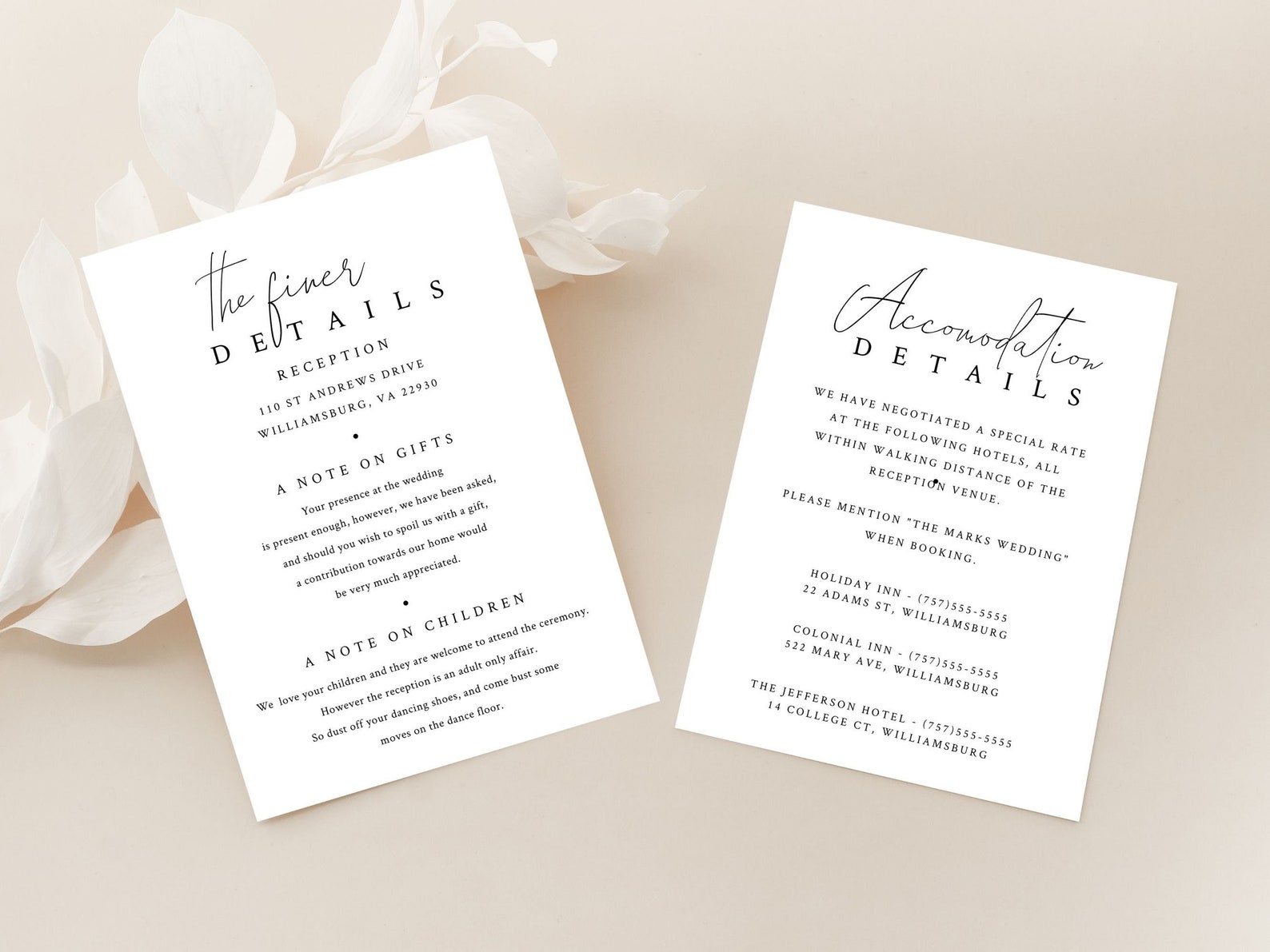 Wedding Details Card Template, Wedding Invitation Details Card, Wedding ...