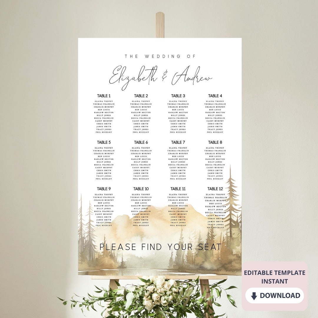 Fall Forest Wedding Seating Chart Mountain Seating Chart Mountain ...