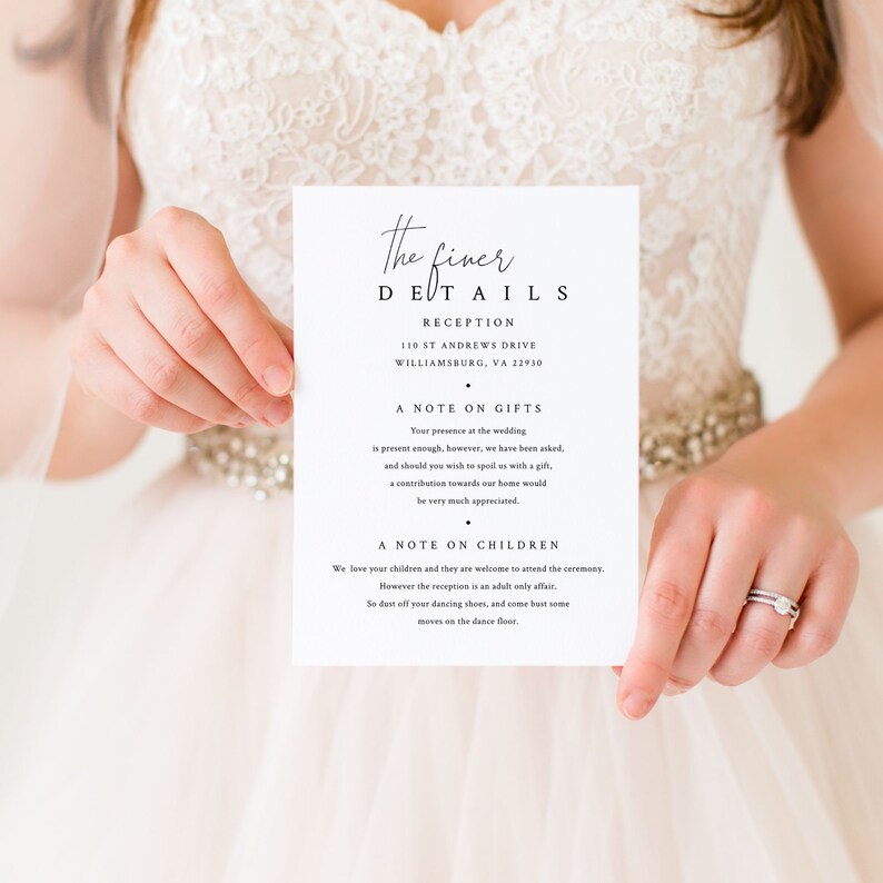 Wedding Details Card Template, Wedding Invitation Details Card, Wedding ...