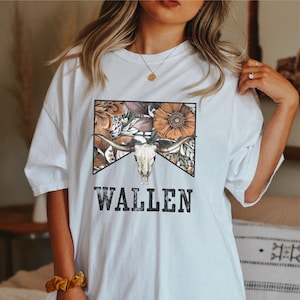 Wallen Bull Skull Tshirt Floral Cowgirl Shirt Country Concert Trendy ...