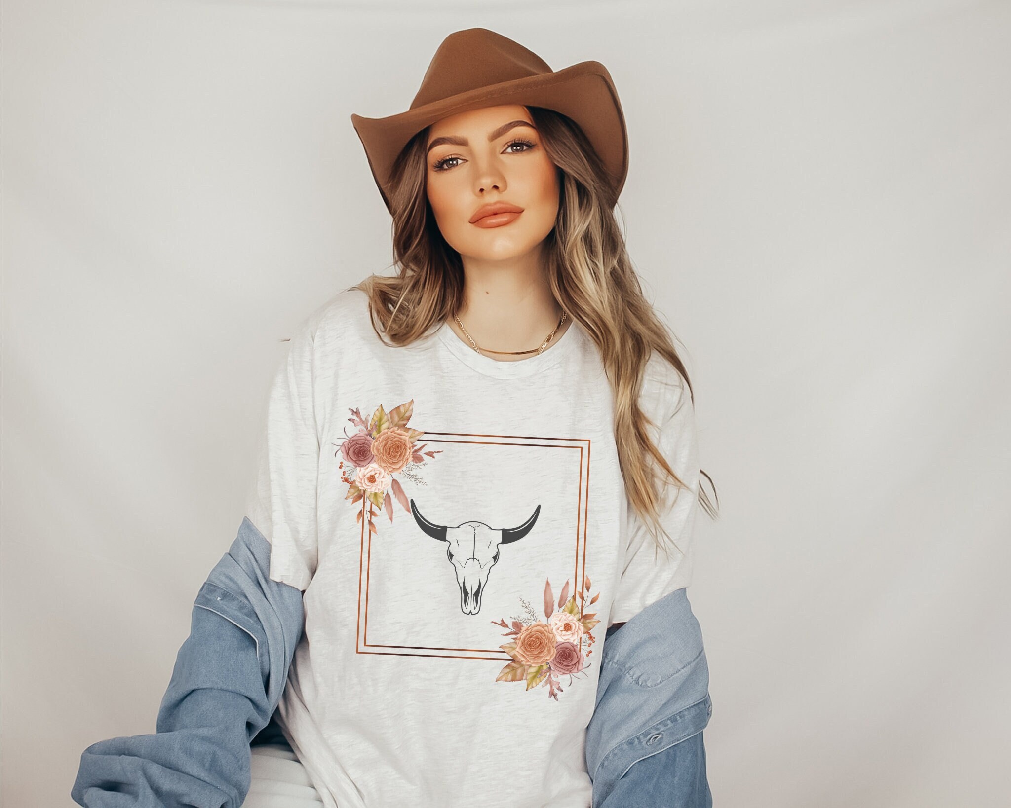 Bull Skull Oversized Western Graphic Tee Western Tshirt Dress Howdy ...