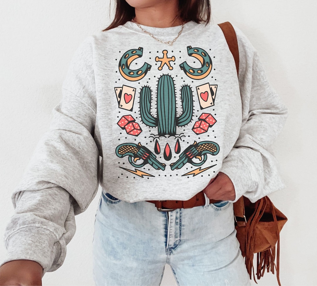 Vintage Western Crewneck Retro Cowgirl Sweatshirt Oversized Western ...