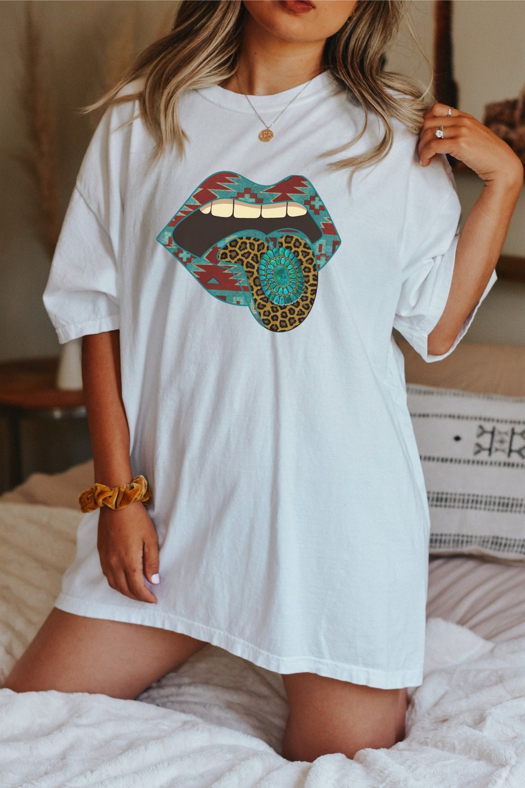 Turquoise Lips Graphic Tee Turquoise Gem Graphic T-shirt Boho Western T ...