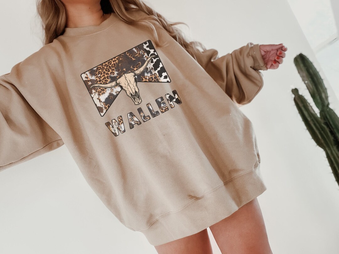 Wallen Sweatshirt Oversized Western Crewneck Wallen Bullhead Shirt ...