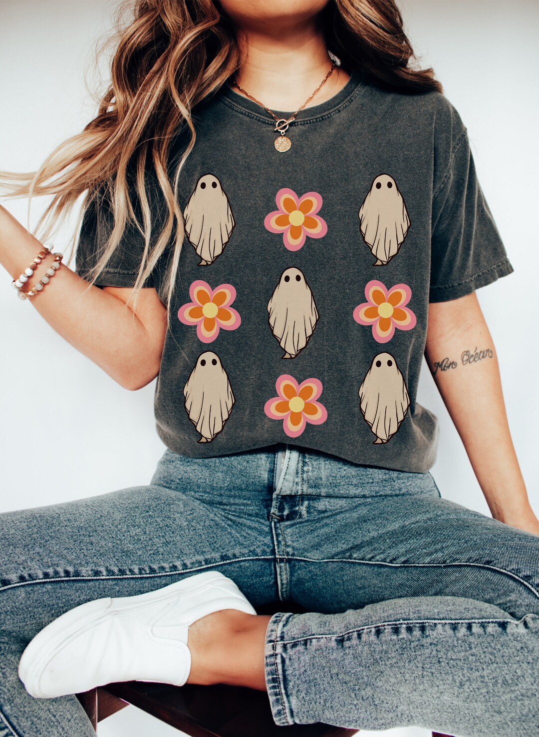 Vintage Floral Ghost Comfort Colors Tshirt Retro Ghost Shirt Witchy ...