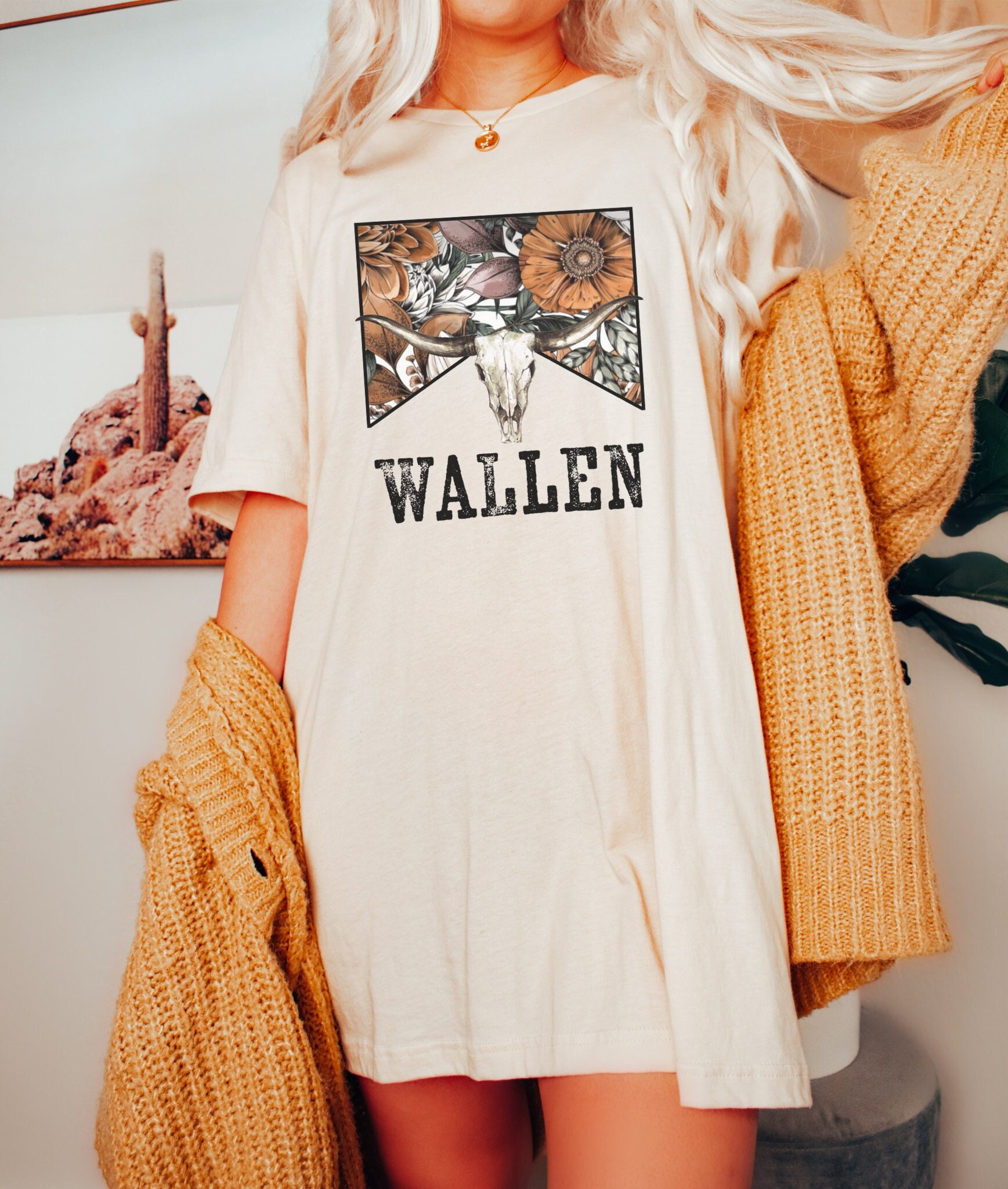 Wallen Bull Skull Tshirt Floral Cowgirl Shirt Country Concert Trendy ...