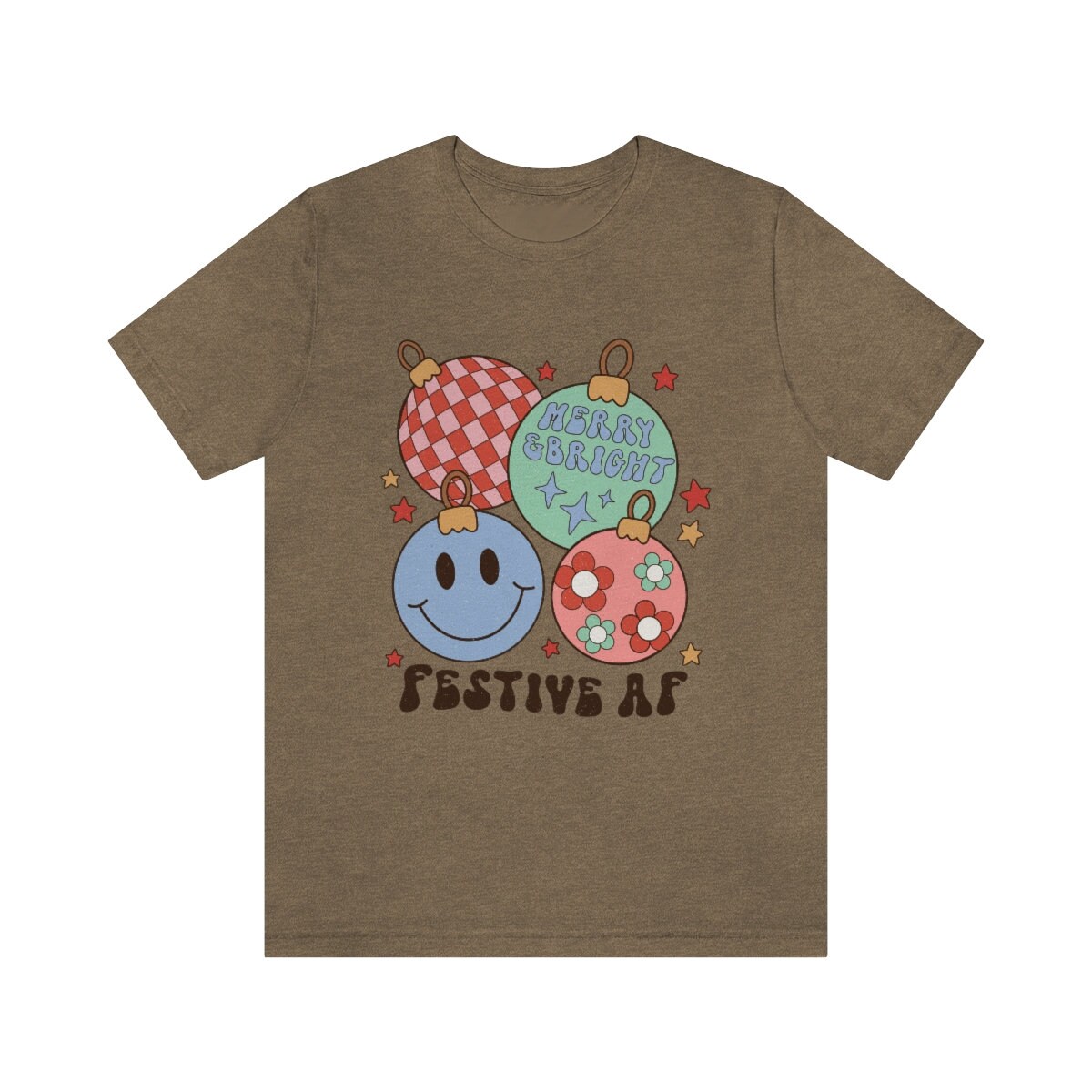 Festive AF Retro Christmas T-shirt With Smiley Face - Etsy