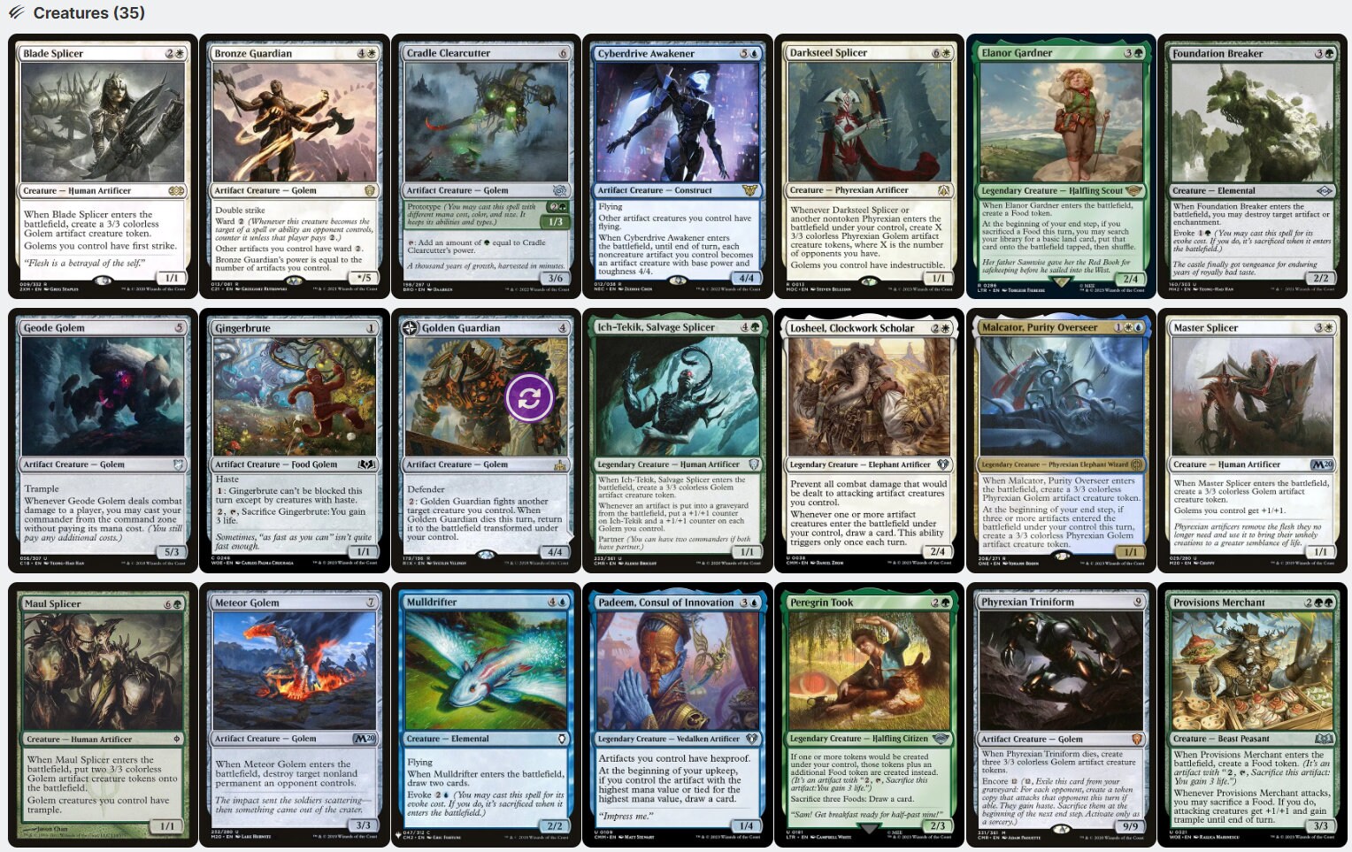 Brenard, Ginger Sculptor FOOD GOLEM TOKENS Wilds of Eldraine Magic Mtg ...