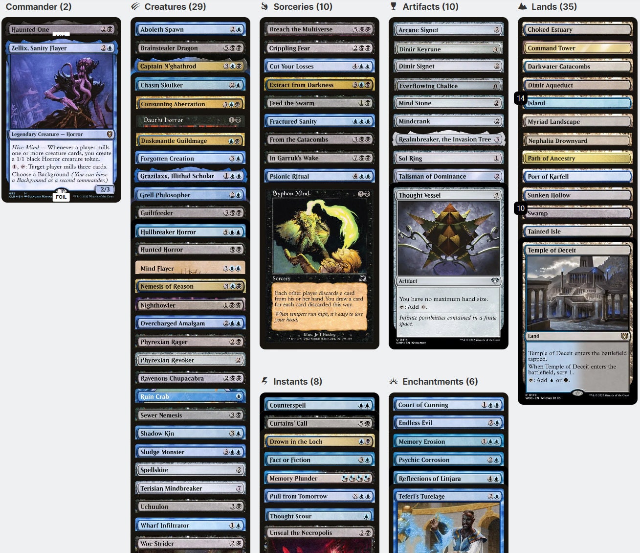 Zellix, Sanity Flayer and Haunted One HORROR MILL Magic MTG Commander ...