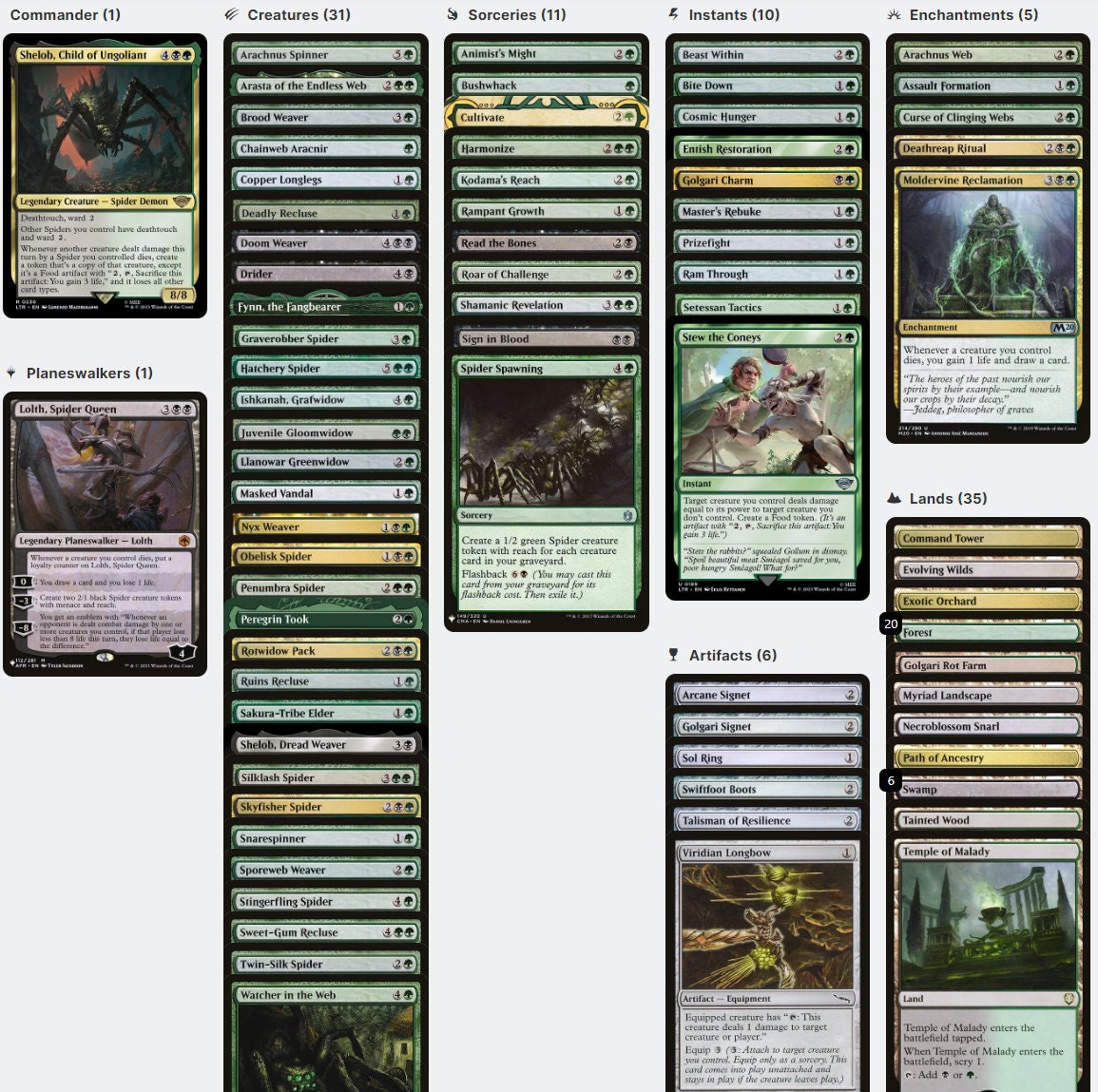 Shelob, Child of Ungoliant Lotr SPIDERS FOOD Magic MTG Custom Commander ...