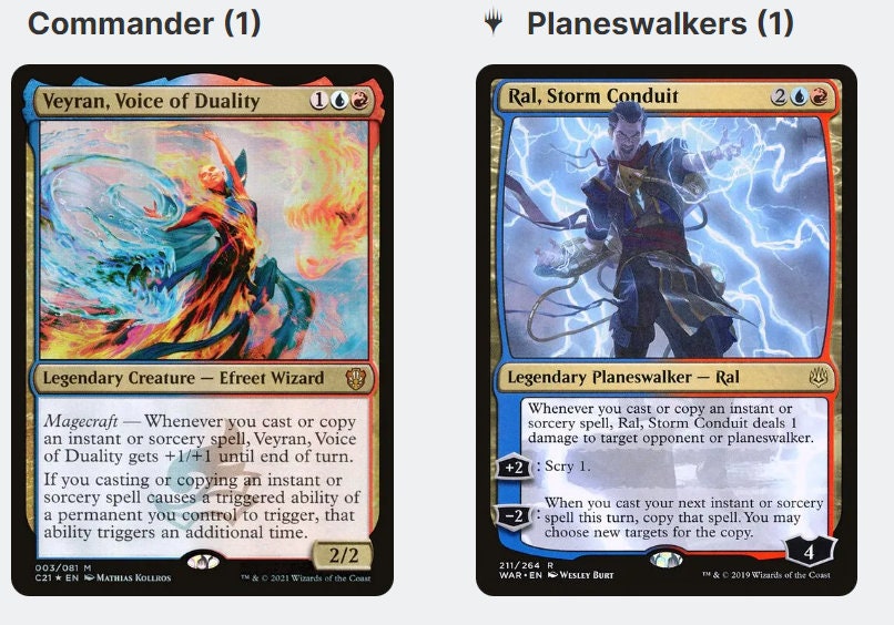 Veyran, Voice of Duality MAGECRAFT SPELLS Izzet Magic Mtg Custom Commander Deck - Etsy