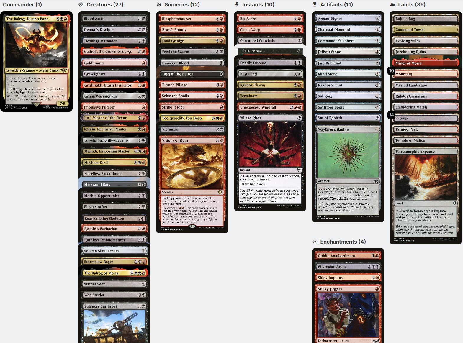 The Balrog, Durin's Bane Lotr SACRIFICE Treasure Magic MTG Custom ...