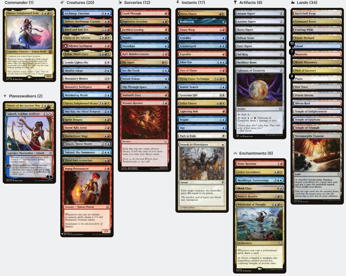 Narset, Enlightened Exile PROWESS Spells Magic MTG Commander Deck - Etsy