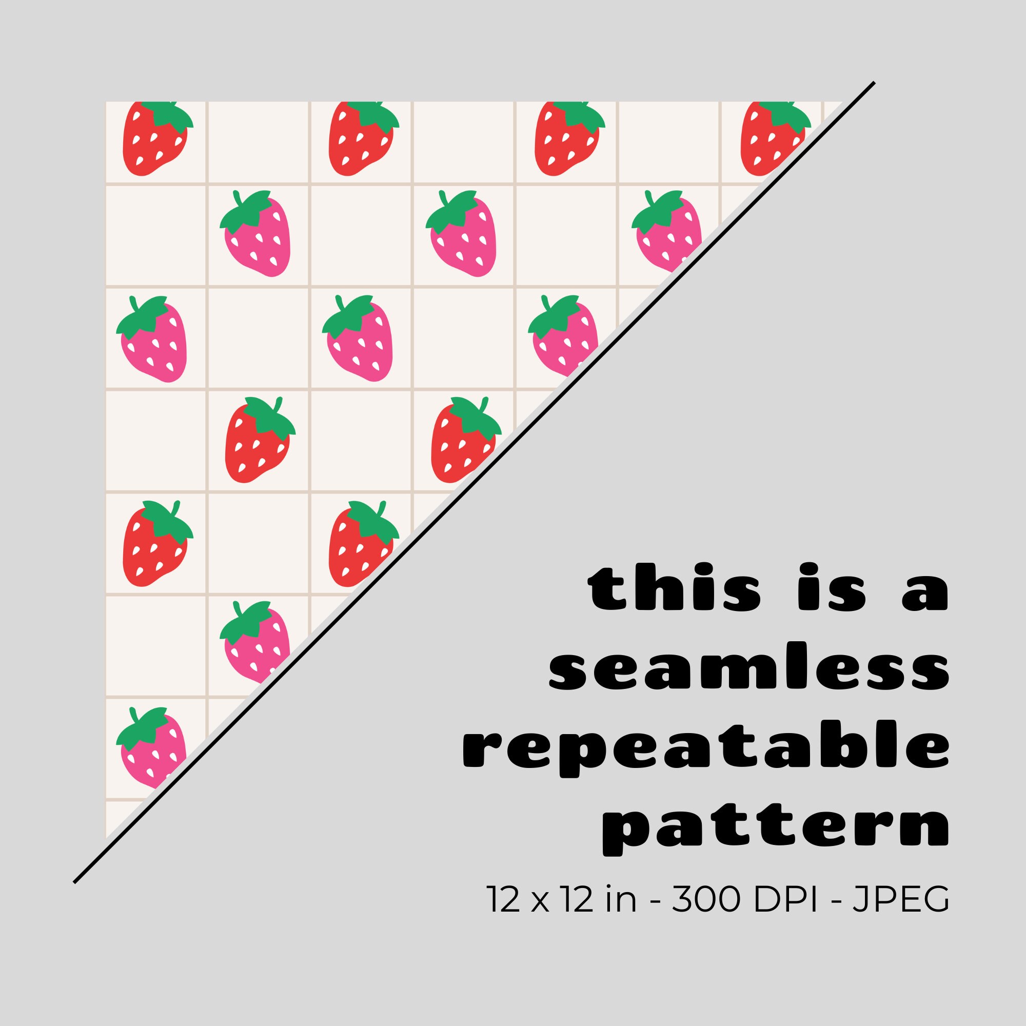Cute Strawberry Seamless Pattern, Kawaii Fruit Surface Pattern ...