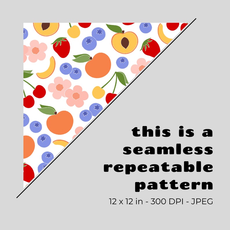 Sweet Peaches Seamless Pattern: Floral Fruit Fabric File (digital ...