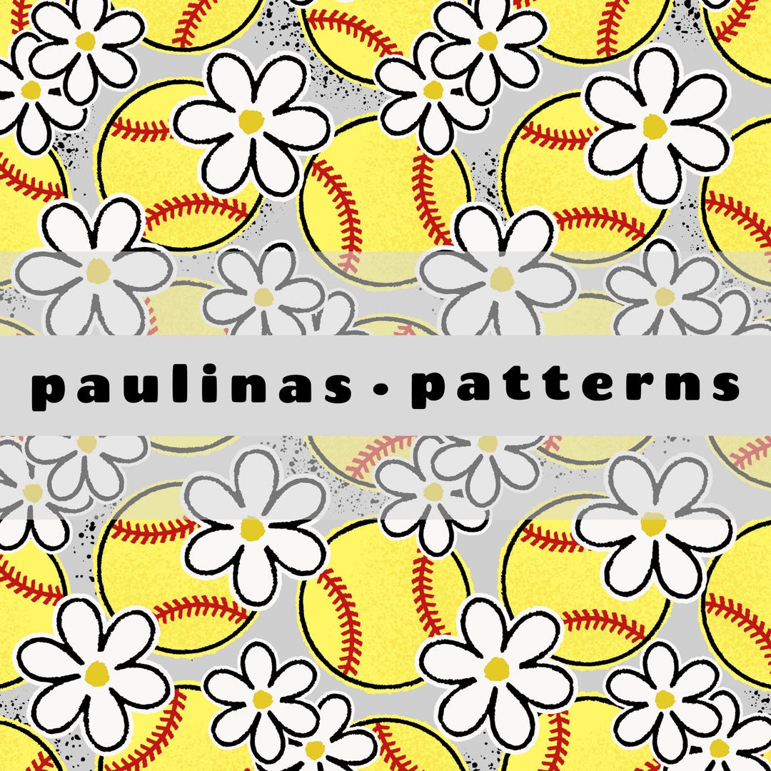Softball Floral Seamless Pattern: Repeat File for Commercial Use ...