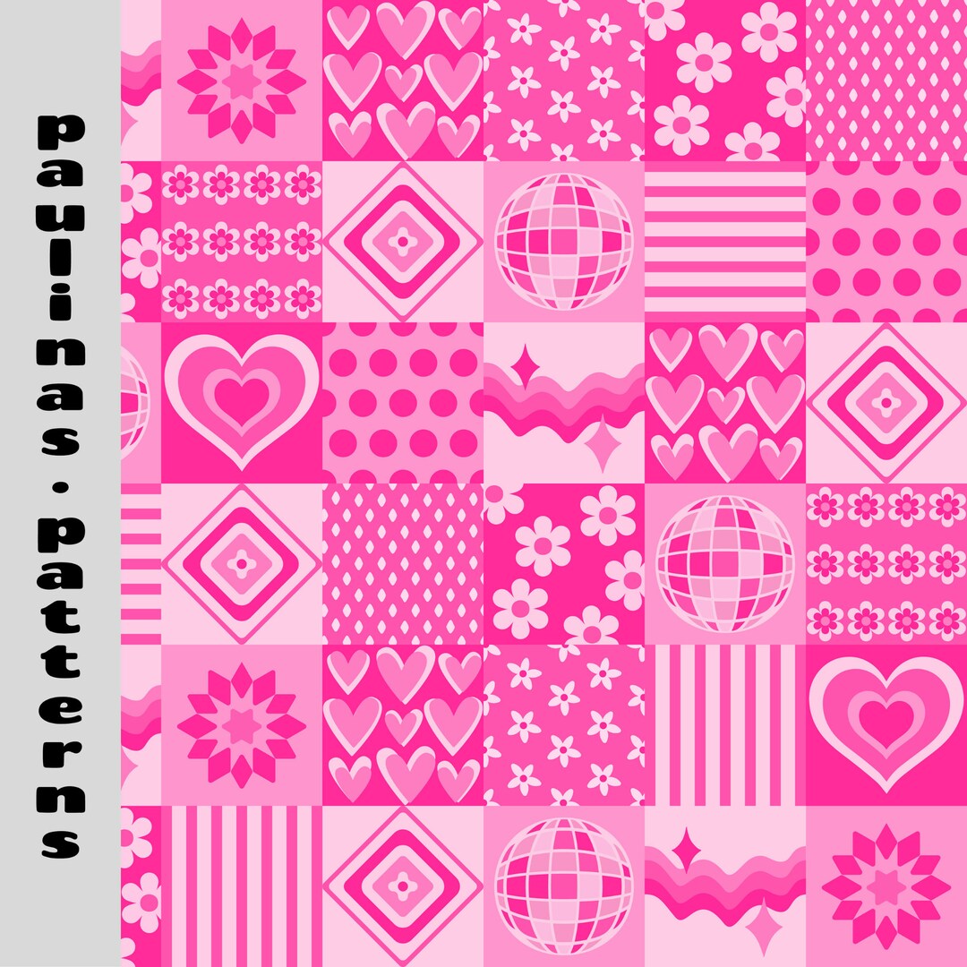 Trendy Hot Pink Patchwork Seamless Pattern, Pink Quilt Repeat Pattern ...