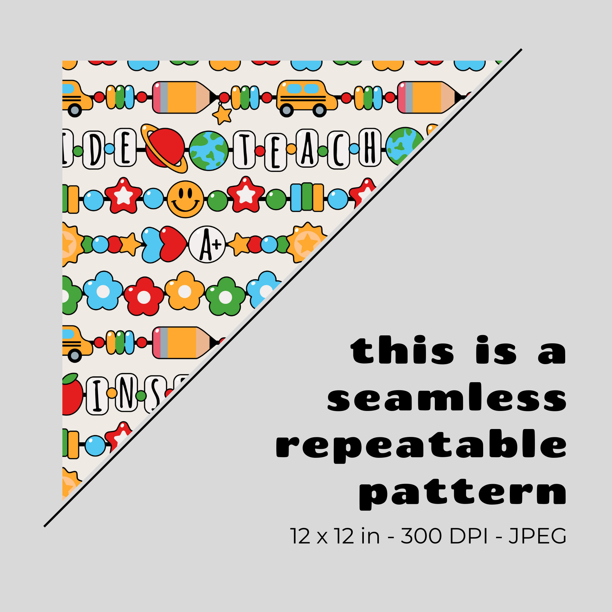 School Friendship Bracelet Seamless Pattern, Cute Teacher Seamless ...