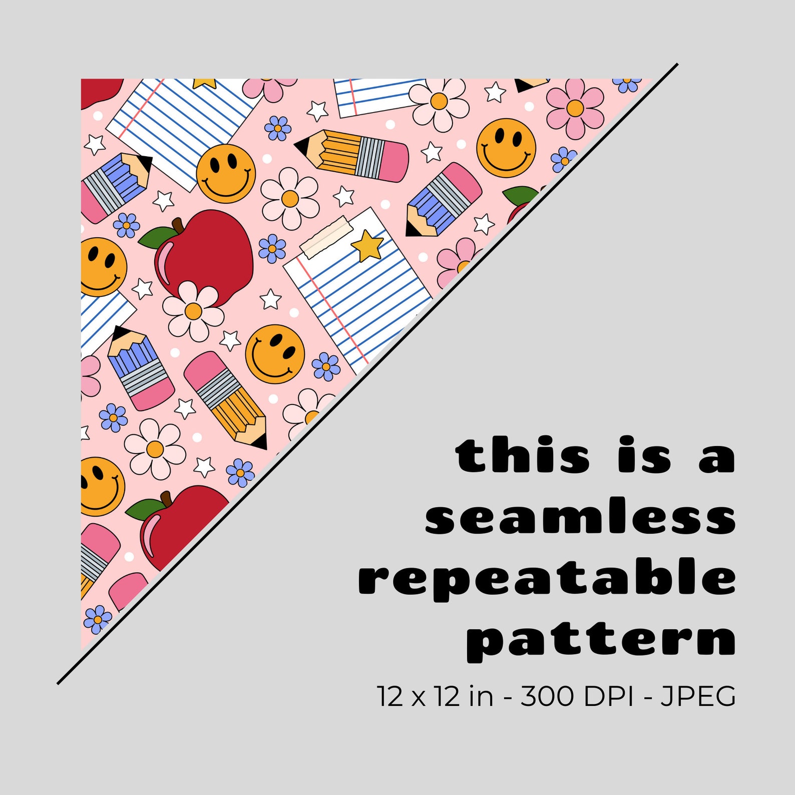 Groovy Teacher Seamless Pattern: Retro School Supplies Repeat (JPEG ...