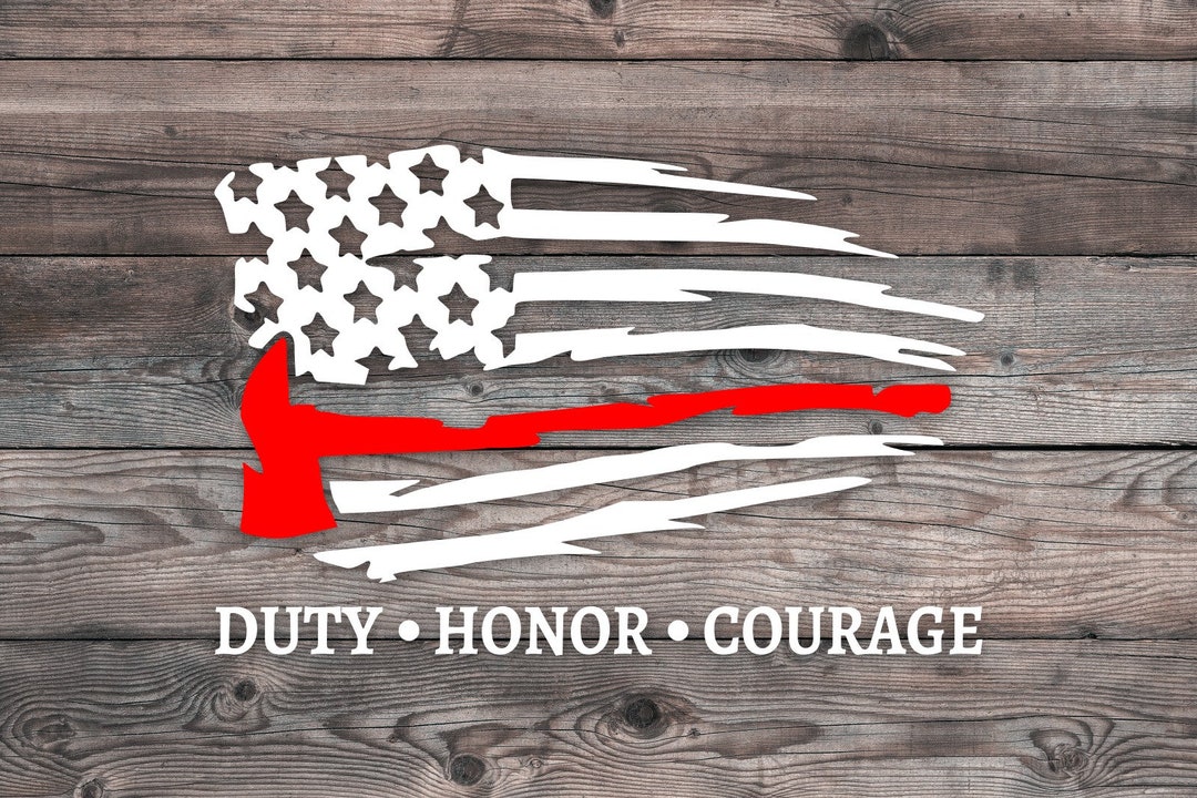 Duty Honor Courage Thin Red Line Decal - Fireman's Axe & Flag Sticker ...
