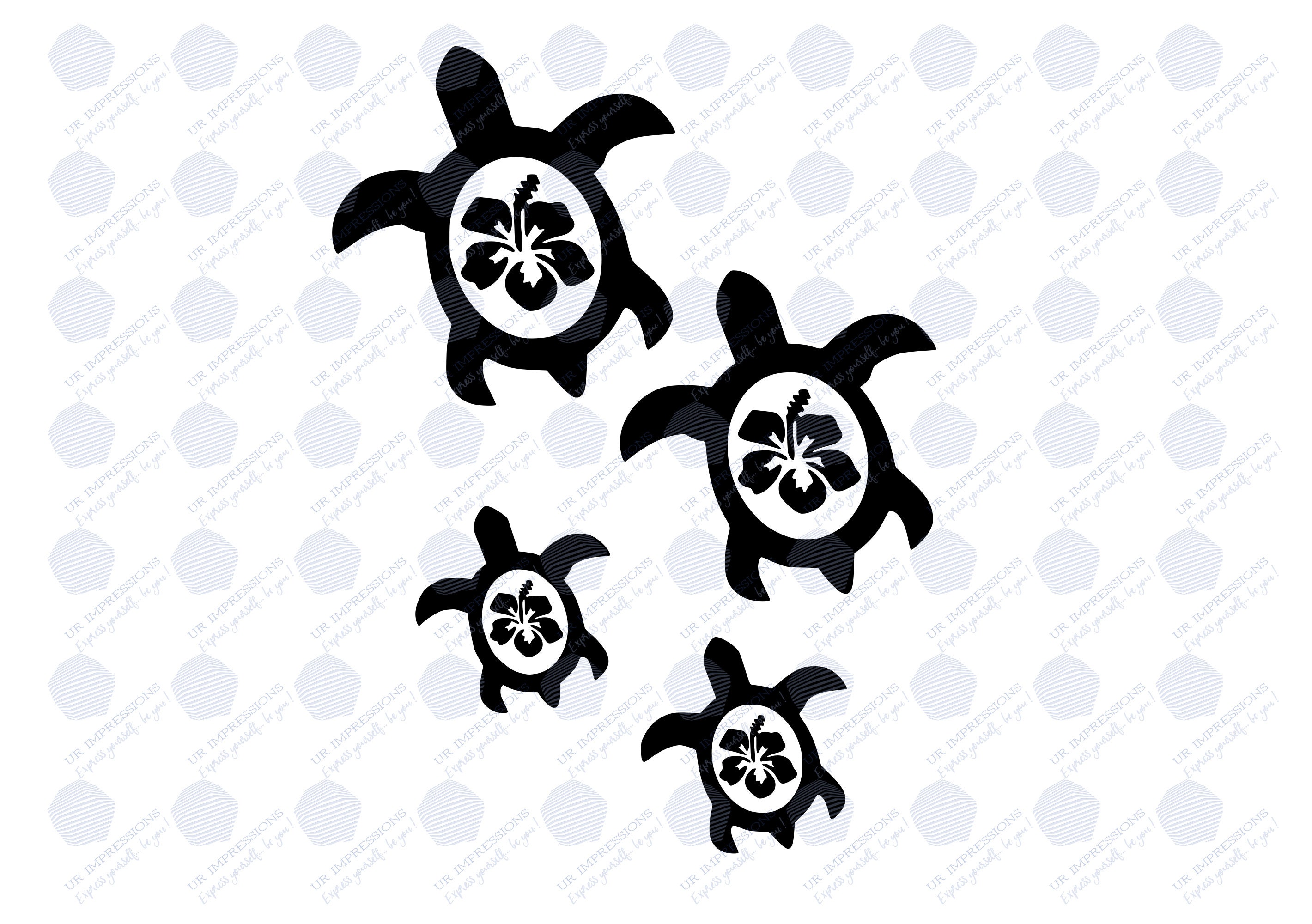 Hibiscus Sea Turtle Family of Four Decal Sticker - 7.5 X 6.5 Inch ...