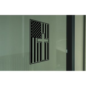 American Flag Cross Sticker - 7.5 X 4 in USA Flag Sticker for Fallen ...
