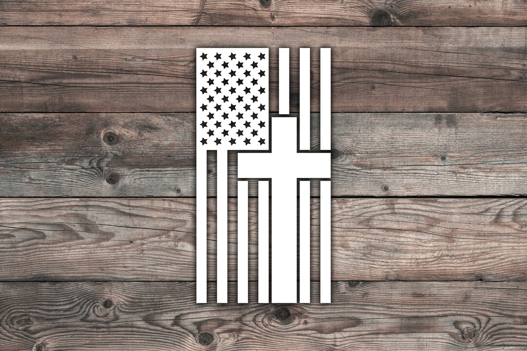 Cross American Flag Sticker Decal - 7.5 X 4 in | USA Flag Sticker for ...