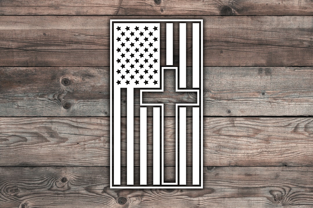 American Flag Cross Sticker - 7.5 X 4 in USA Flag Sticker for Fallen ...