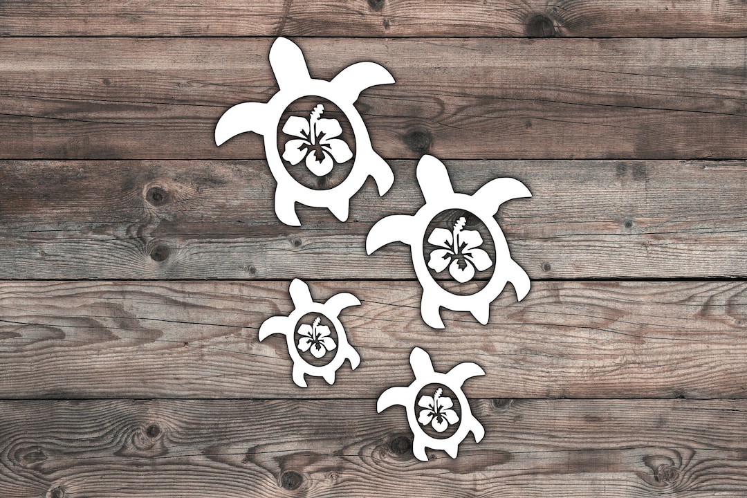 Hibiscus Sea Turtle Family of Four Decal Sticker - 7.5 X 6.5 Inch ...
