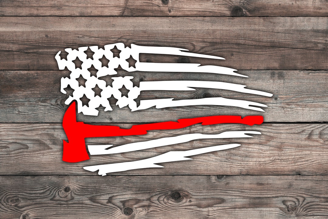 Firefighter Thin Red Line American Flag Decal Tattered Flag With ...