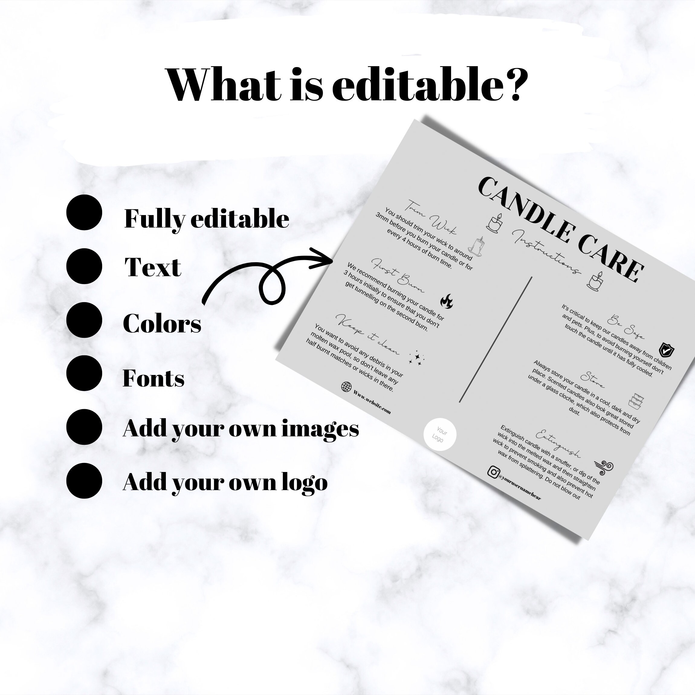 Candle Care Card Editable, Printable Safety Instructions, Candle Care ...