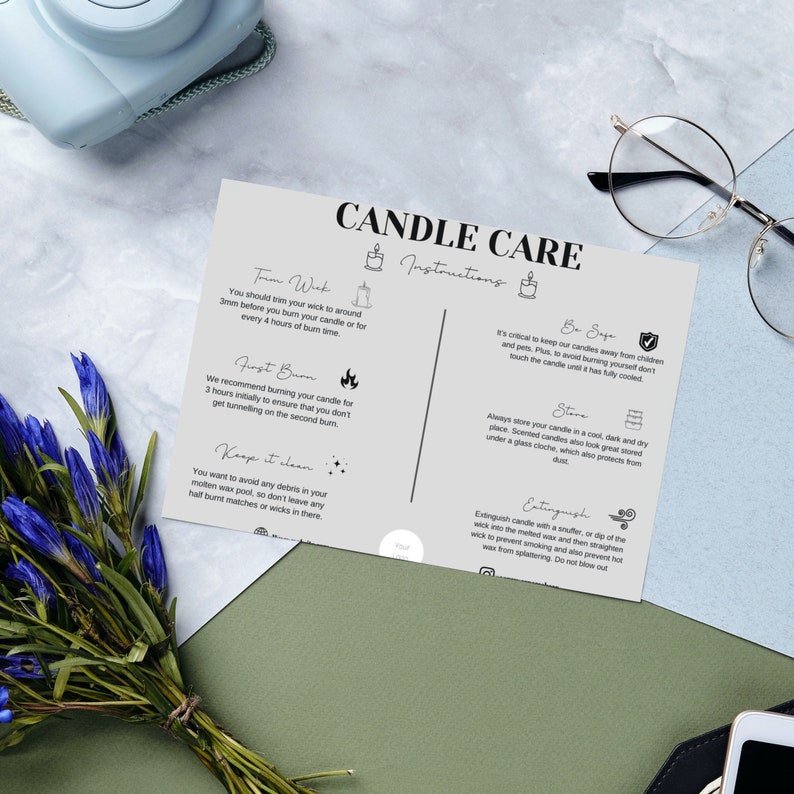 Candle Care Card Editable, Printable Safety Instructions, Candle Care ...