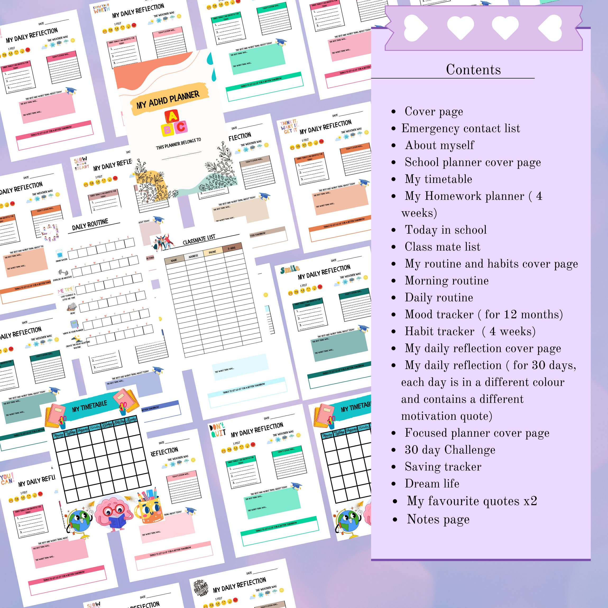 ADHD Planner for Kids, Children Planner, Printable School Planner,adhd ...