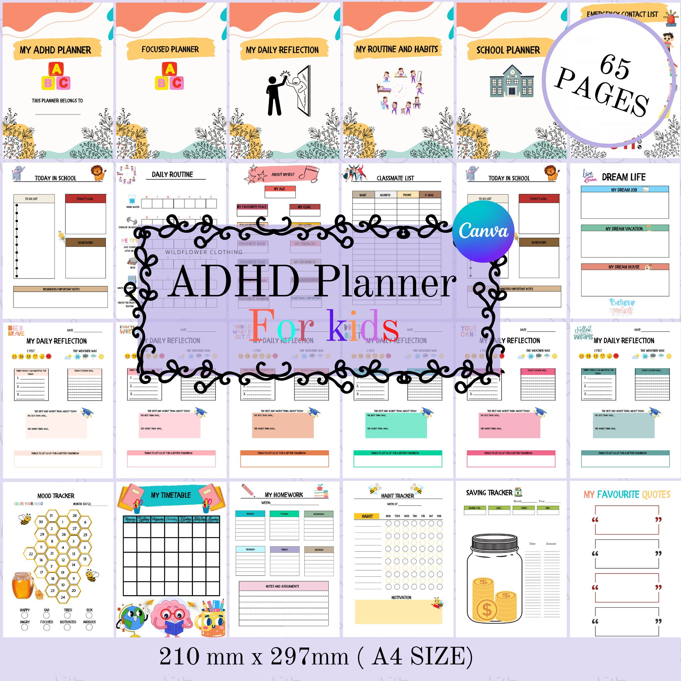 ADHD Planner for Kids, Children Planner, Printable School Planner,adhd ...