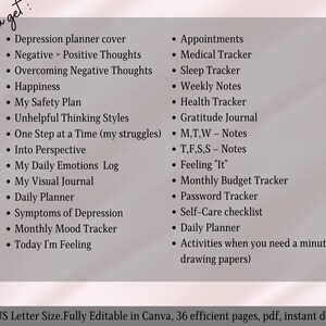 Printable Depression Planner, Depression Journal, Therapy Worksheet ...