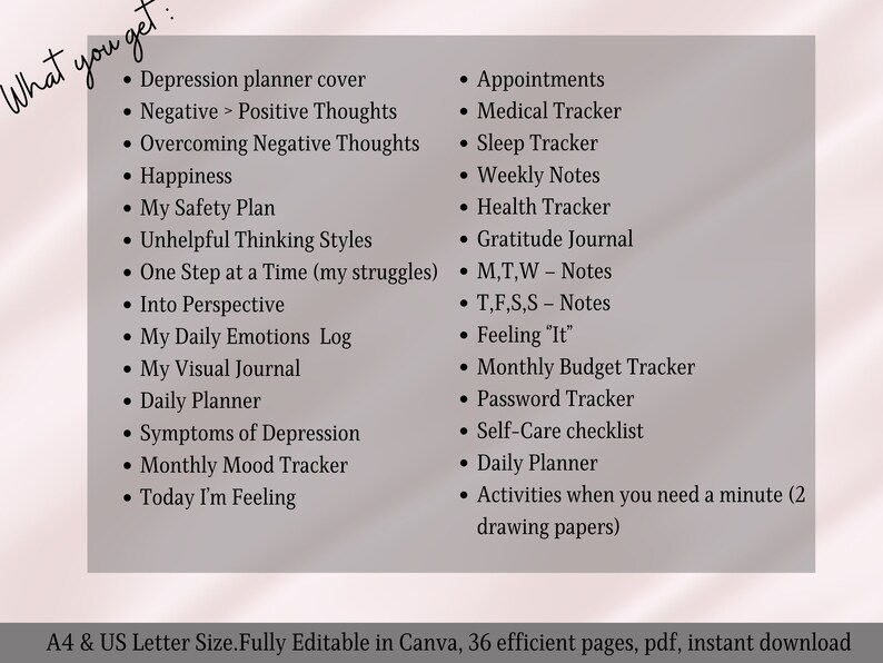 Printable Depression Planner, Depression Journal, Therapy Worksheet ...