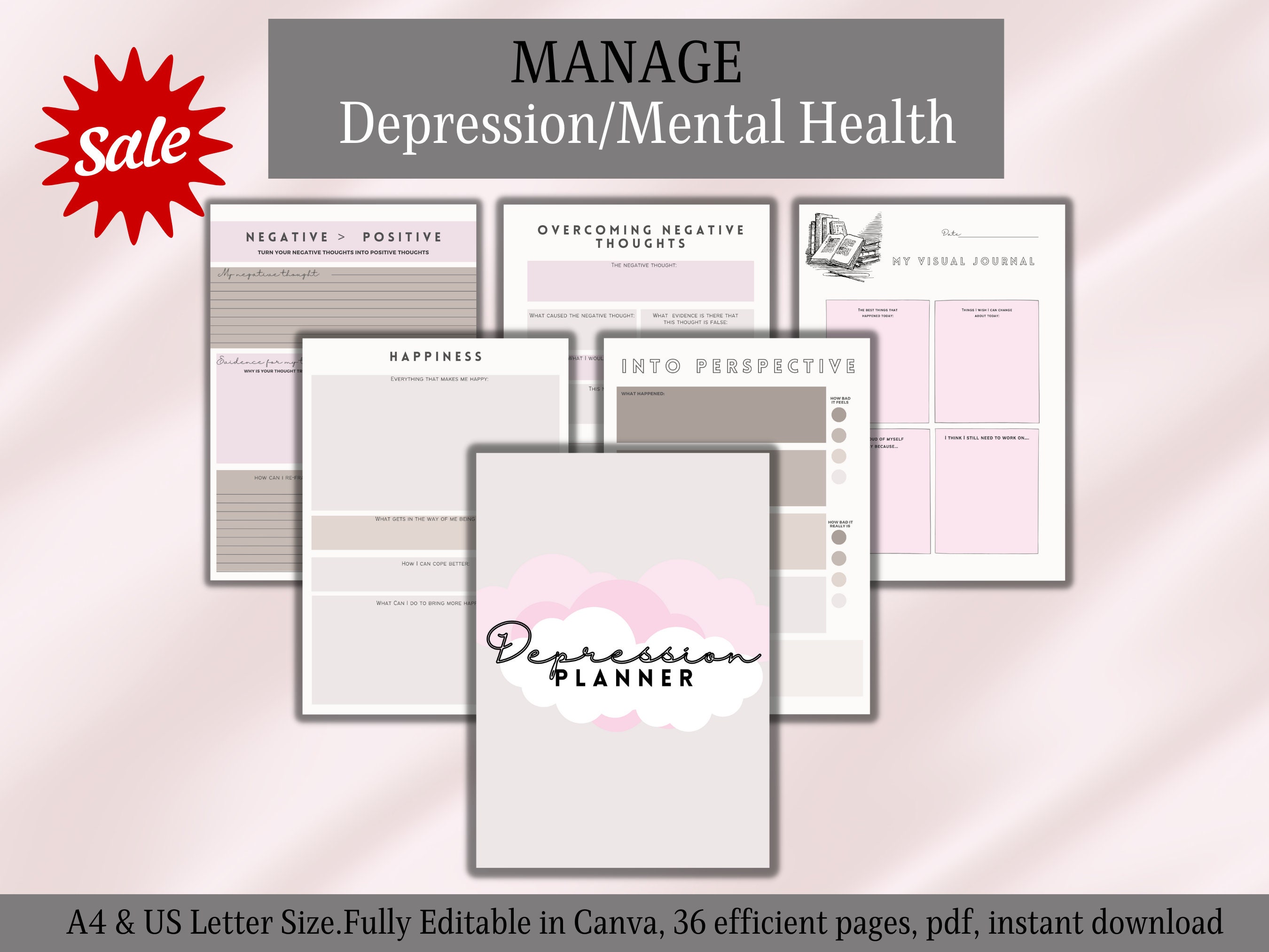 Printable Depression Planner, Depression Journal, Therapy Worksheet ...