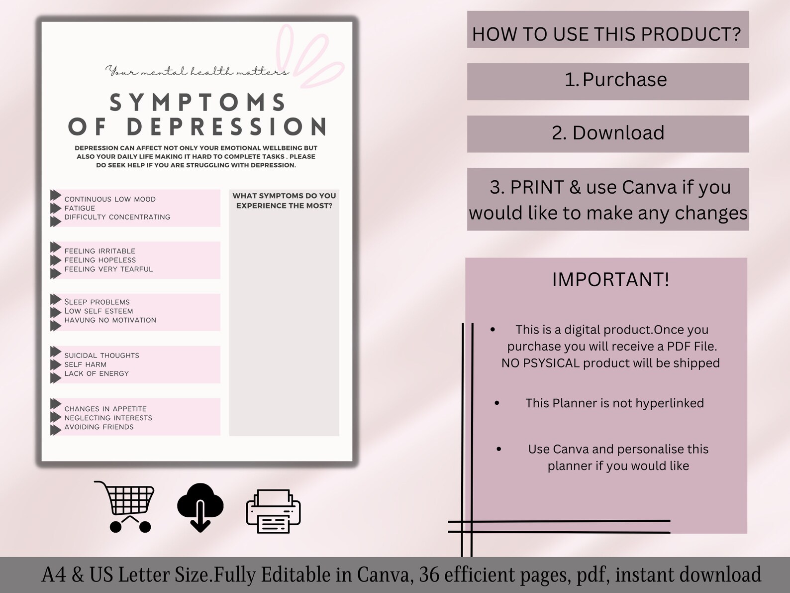 Printable Depression Planner, Depression Journal, Therapy Worksheet ...