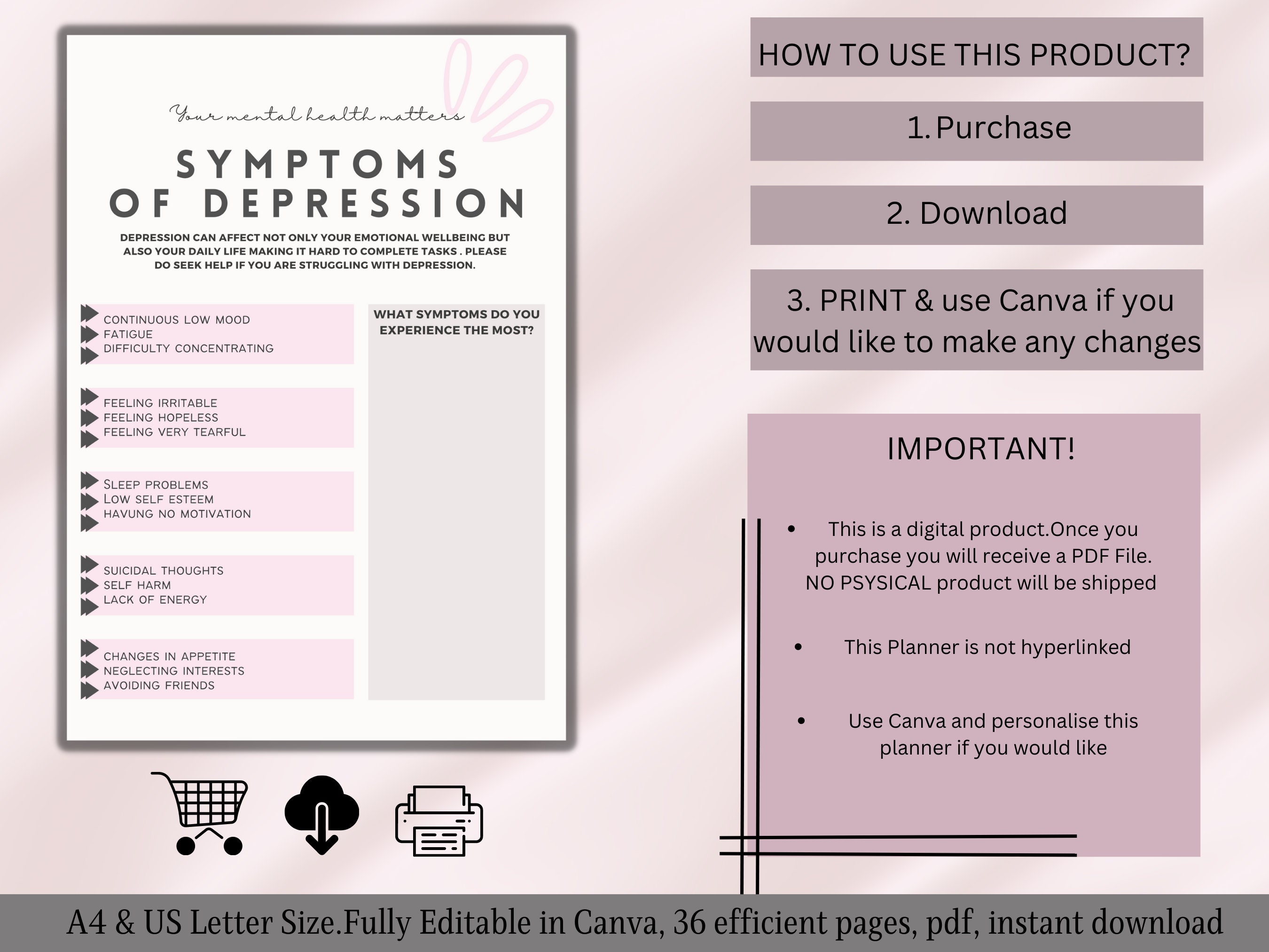 Printable Depression Planner, Depression Journal, Therapy Worksheet ...