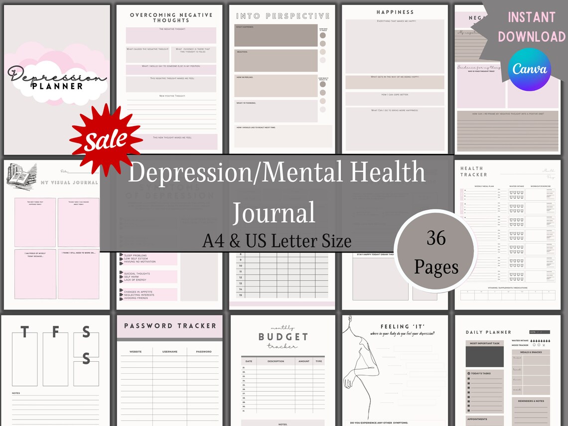 Printable Depression Planner, Depression Journal, Therapy Worksheet ...