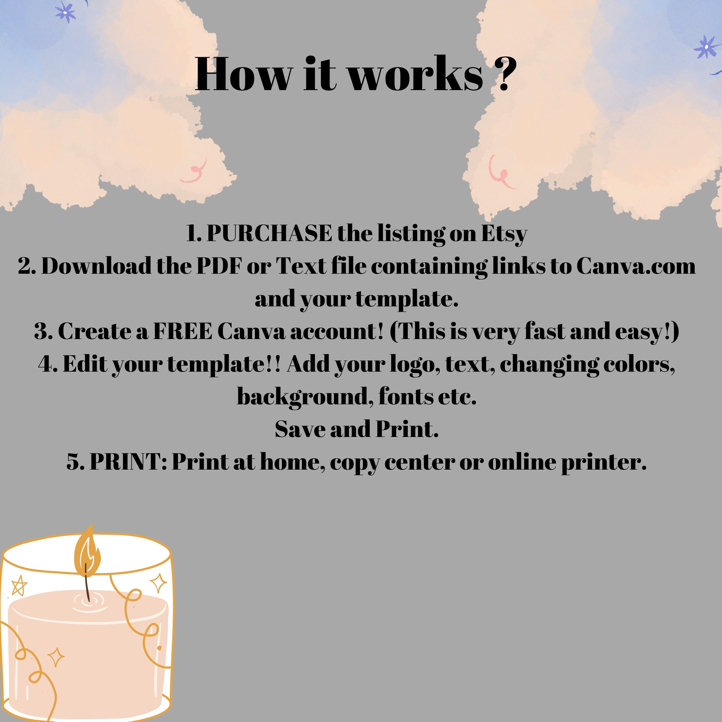 Candle Care Card Editable, Printable Safety Instructions, Candle Care ...