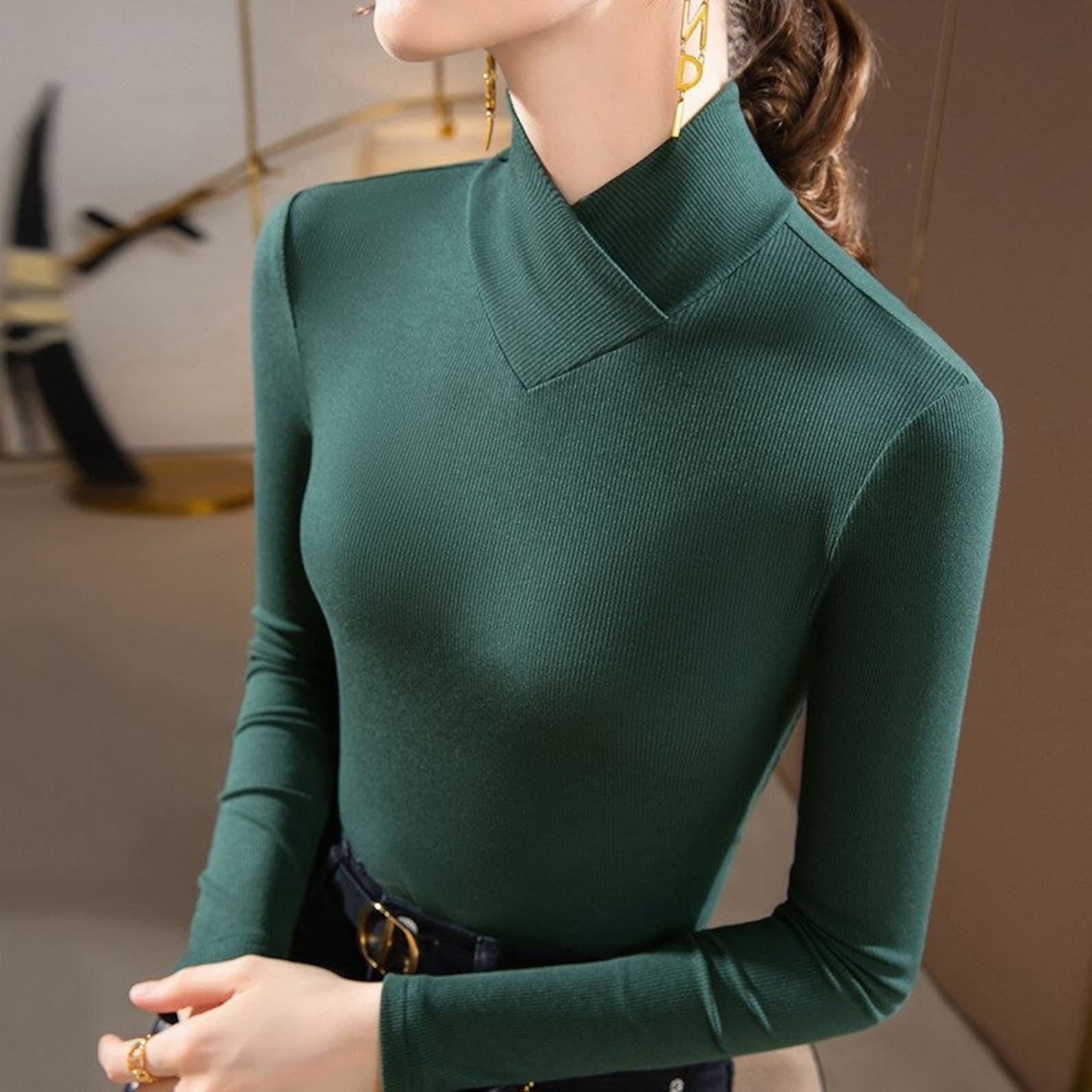 Women's Stand-up Collar Long-sleeved Stretch Fleece Padded - Etsy