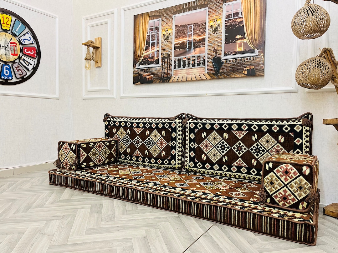 4'' Brown Arabic Sofa Set, Turkish Floor Sofa Pillows, Floor Cushion ...