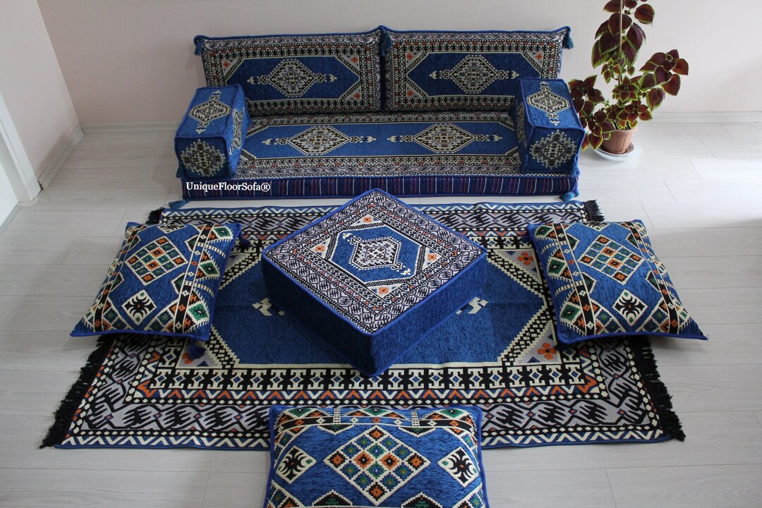 Royal Blue Arabic Majlis Sofa Set,arabic Floor Seating,sectional Sofa ...