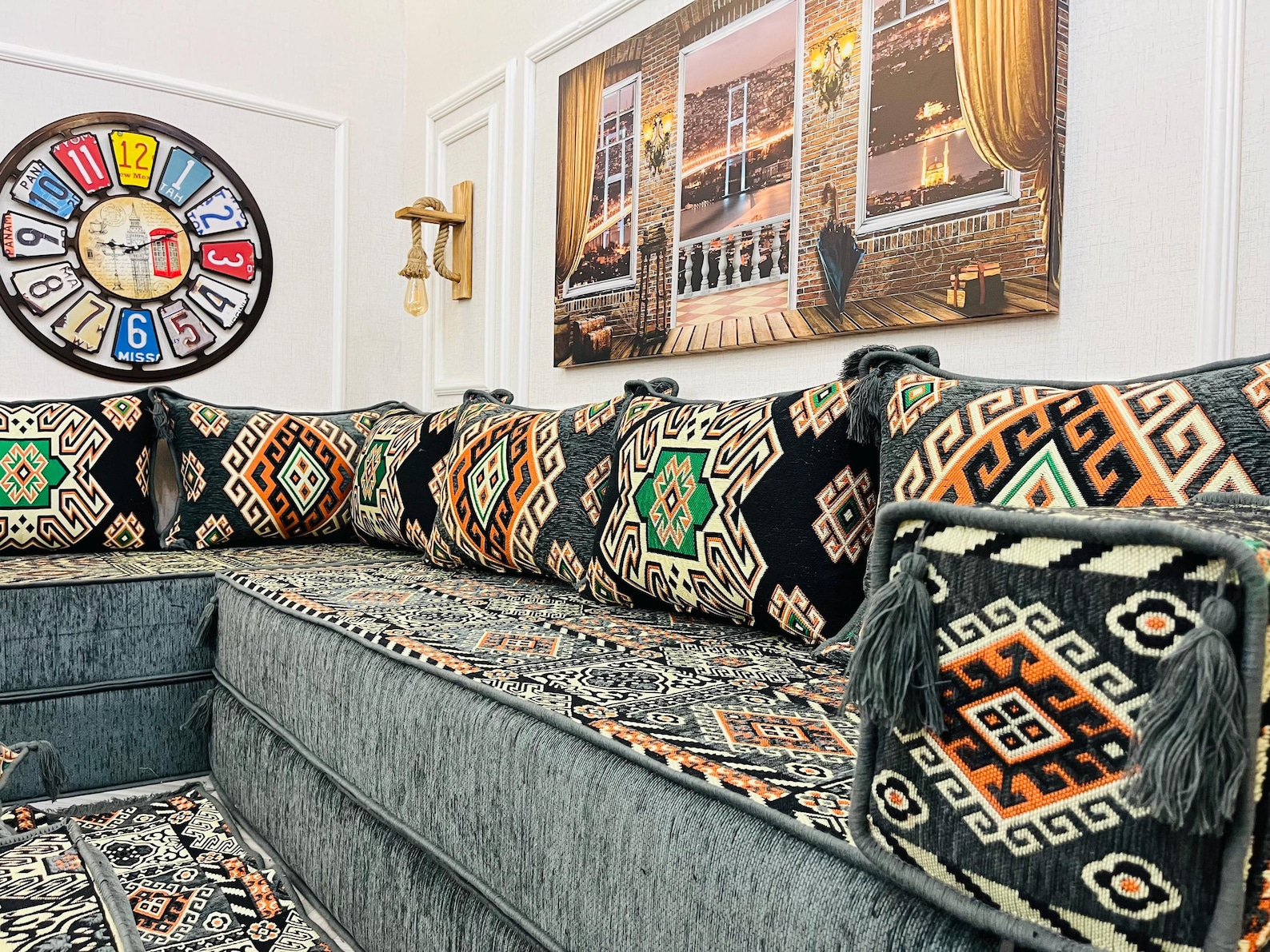 Arabic Majlis Floor Sofa Set: L-shape Modular Couch With Geometric ...