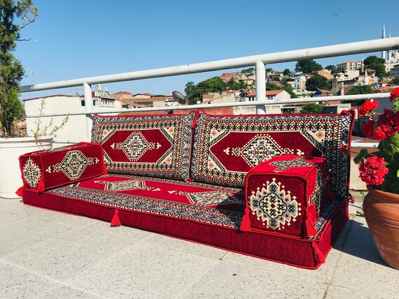 Maroon Arabic Seating 2 Seater Sofa Boho Couches Floor Sitting Cushions Modular Sectional Couch Outdoor Garden Couch Loveseats Etsy