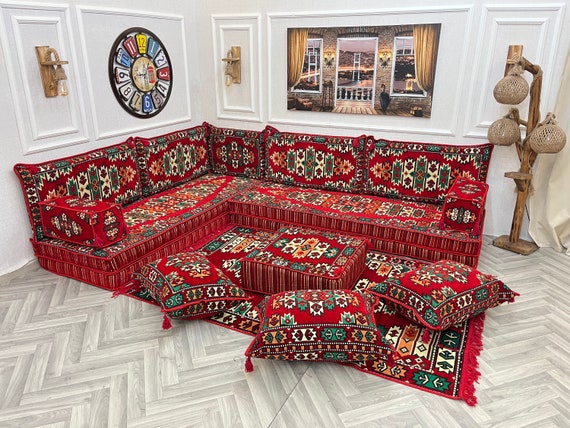 8 Red Color L Shaped Arabic Sofa Living Room Set Floor Seating Sofa Arabic Majlis Sectional Sofa floor Cushions Ottoman Couch Rug Etsy
