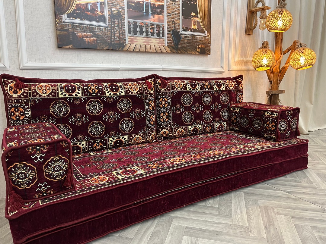 8'' Thick Magic Maroon Color Anatolian Arabic Sofa Floor Couch, Boho ...